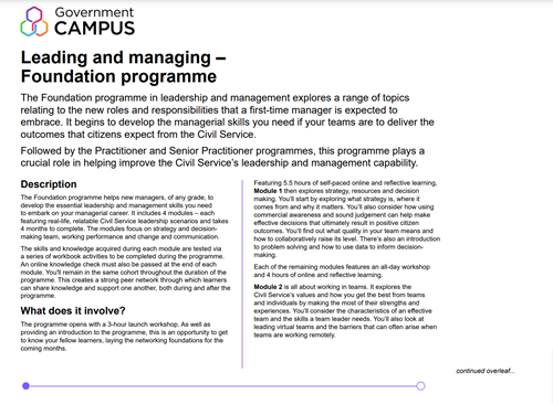 Management: Foundation programme | Government Campus